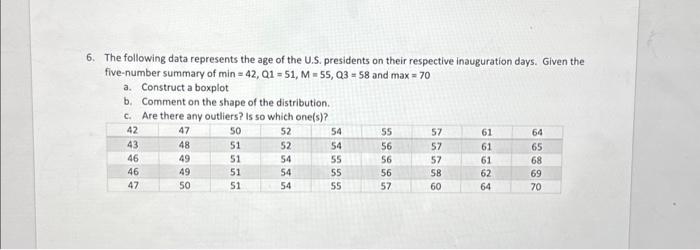 Solved 6. The following data represents the age of the U.S. | Chegg.com