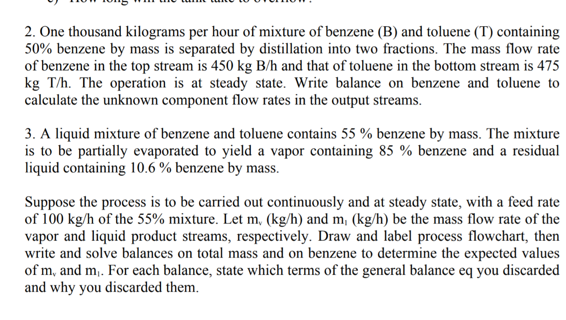 Solved 2. One thousand kilograms per hour of mixture of | Chegg.com