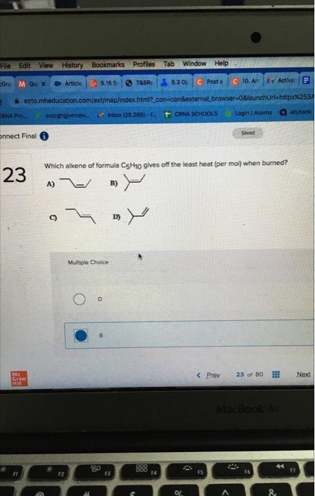 Solved Which alkene of formula C5 H10 gives off the least | Chegg.com
