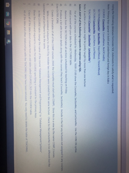 Solved Using the following database formulate SQL statements | Chegg.com