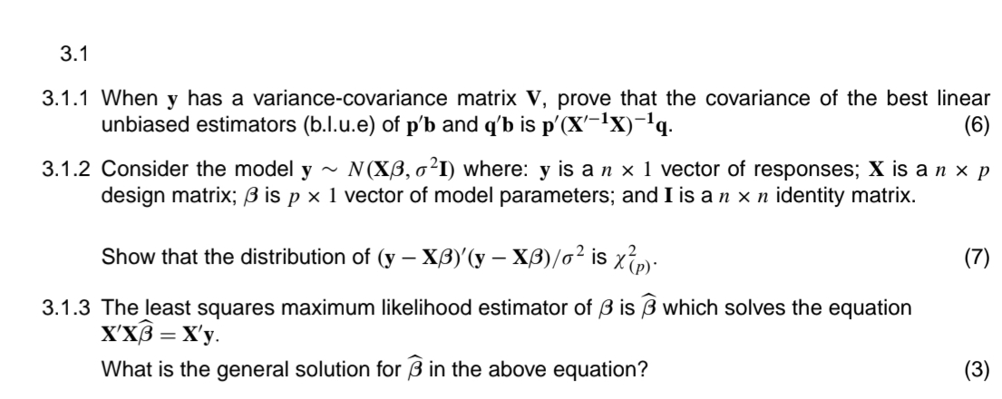 Solved 3.13.1.1 ﻿When y ﻿has a variance-covariance matrix V, | Chegg.com