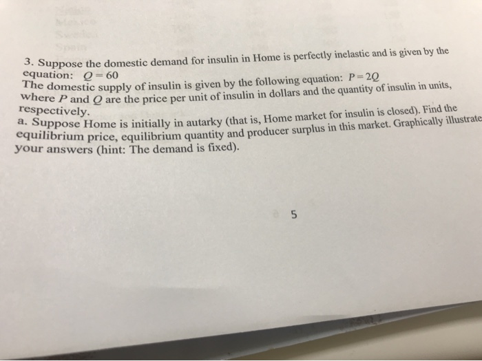 Solved 3. Suppose the domestic demand for insulin in Home is | Chegg.com