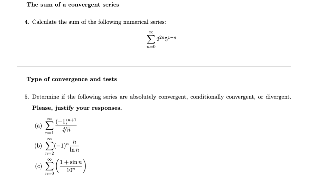 Solved The sum of a convergent seriesCalculate the sum of | Chegg.com