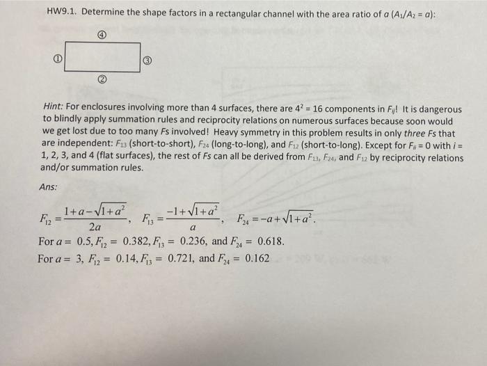 Solved HW9.1. Determine the shape factors in a rectangular | Chegg.com