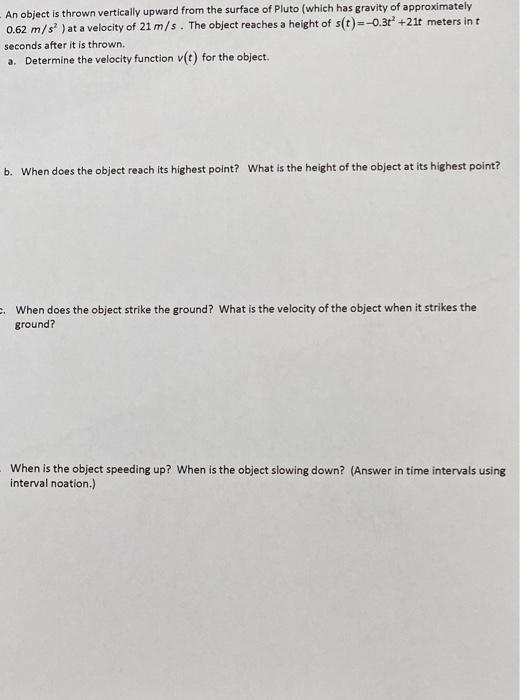 Solved An object is thrown vertically upward from the | Chegg.com