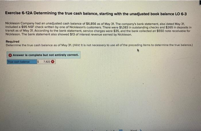 Solved Exercise 6-12A Determining the true cash balance, | Chegg.com
