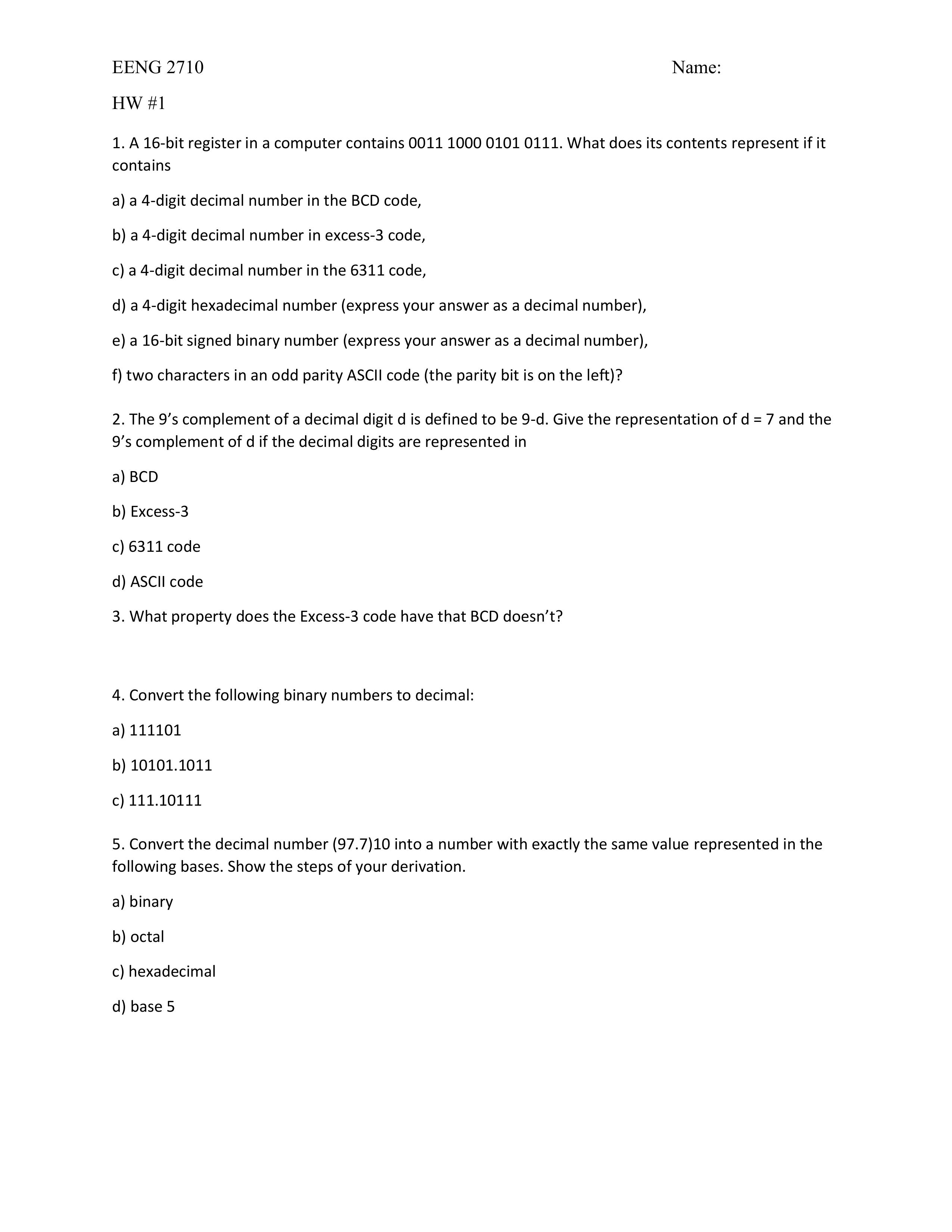 HW \#11. ﻿A 16-bit register in a computer contains | Chegg.com