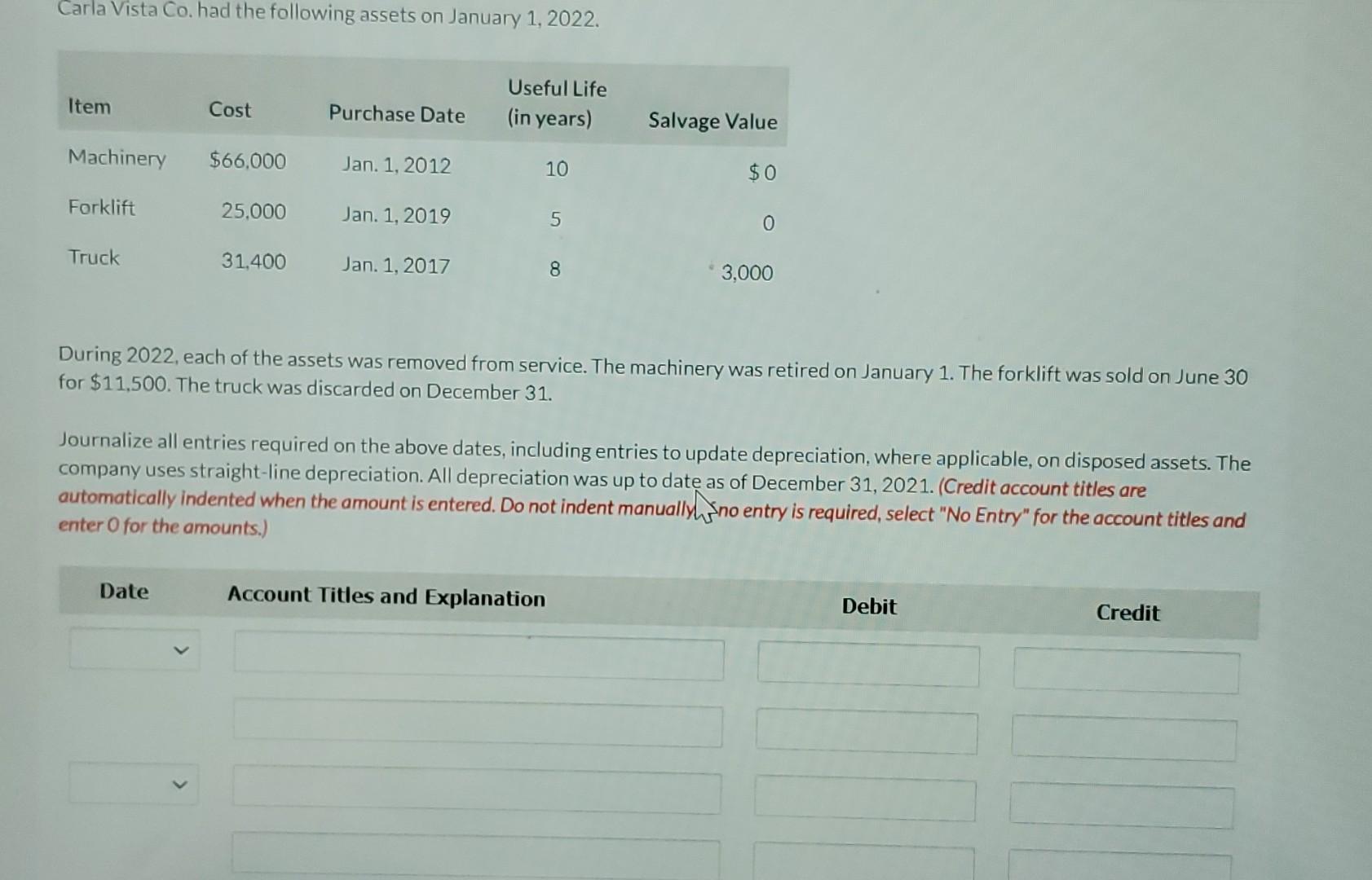 Solved Carla Vista Co. had the following assets on January | Chegg.com