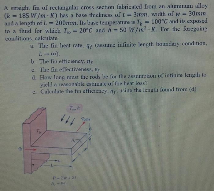 Solved A straight fin of rectangular cross section | Chegg.com