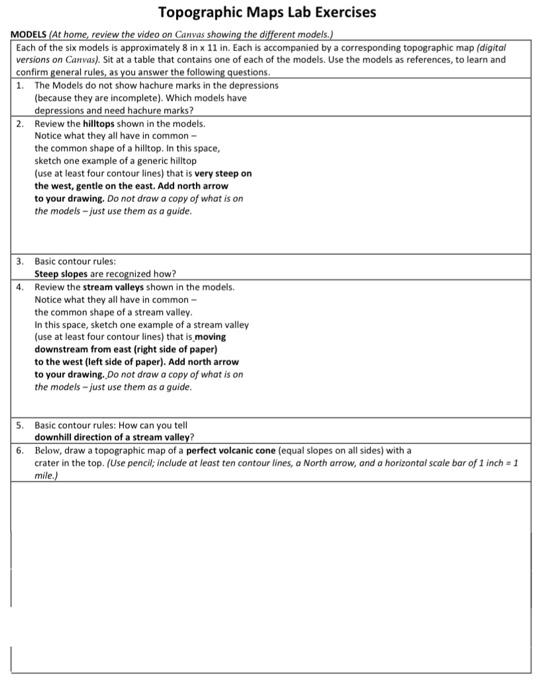 Solved Topographic Maps Lab Exercises MODELS (At home, | Chegg.com