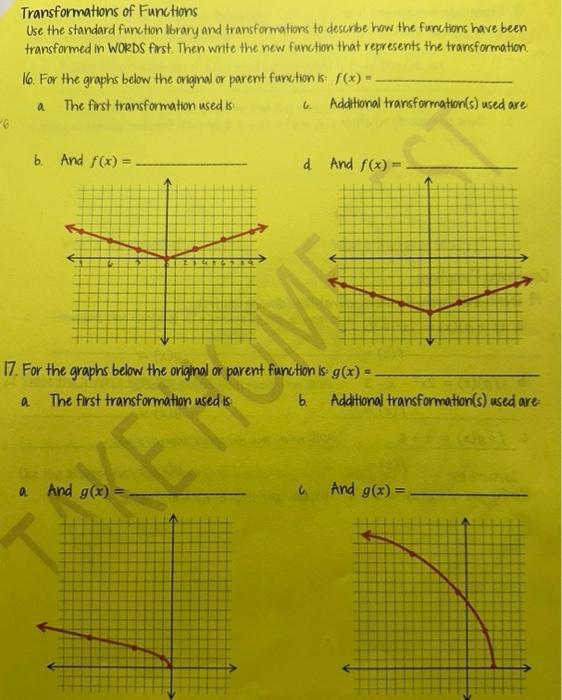 Solved 16 Transformations of Functions Use the standard | Chegg.com