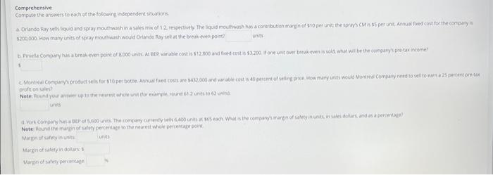 Solved Comprehensive Compute the ansowers to euchot the | Chegg.com