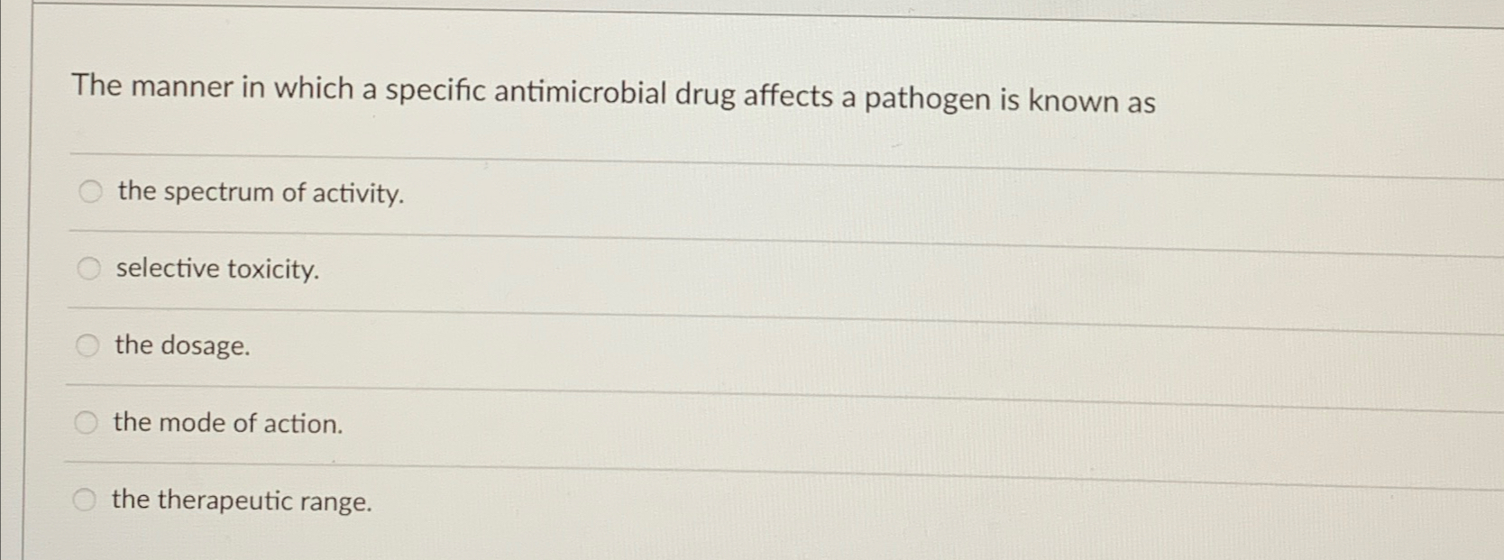 Solved The manner in which a specific antimicrobial drug | Chegg.com