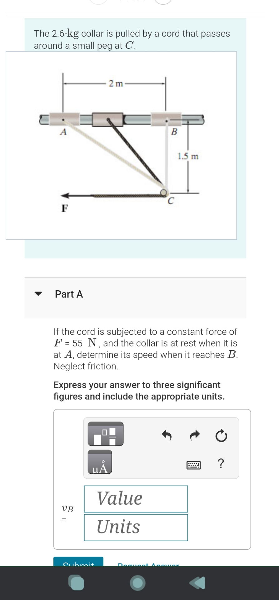 Solved The 2.6-kg ﻿collar is pulled by a cord that passes | Chegg.com