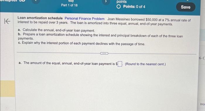Solved Loan amortization schedule Personal Finance Problem | Chegg.com