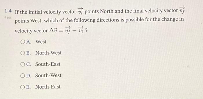 Solved If the initial velocity vector points North and the | Chegg.com