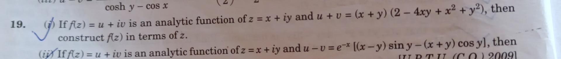 Solved (j) If f(z)=u+iv is an analytic function of z=x+iy | Chegg.com