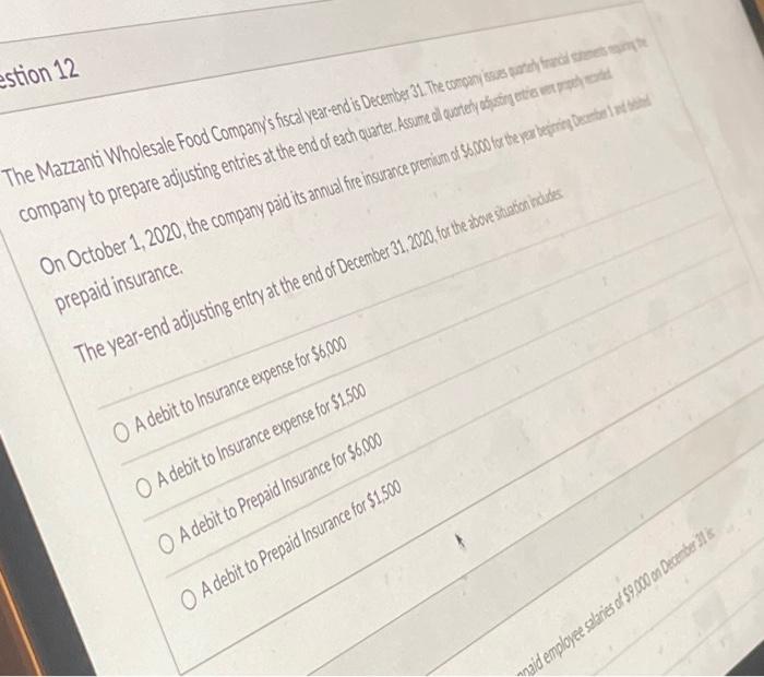 Solved stion 12 prepaid insurance. A debit to In surance | Chegg.com
