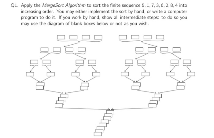 Solved Q1. Apply the MergeSort Algorithm to sort the finite | Chegg.com