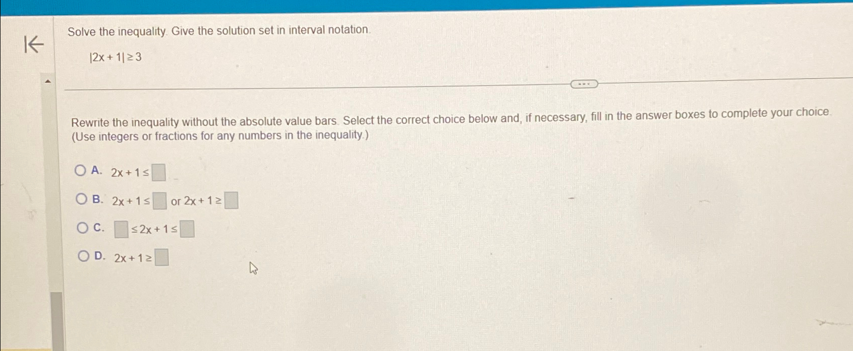 Solved Solve the inequality. Give the solution set in | Chegg.com