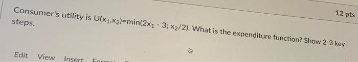 Solved Consumer's utility is U(x1,x2)=min(2x1 - 3; x2/2). | Chegg.com