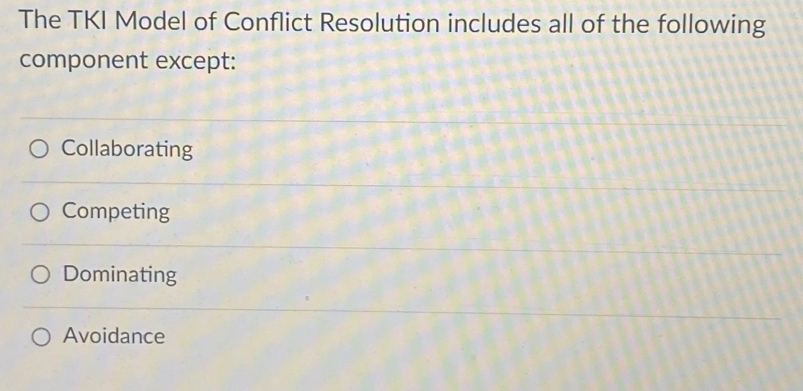 Solved The TKI Model of Conflict Resolution includes all of | Chegg.com