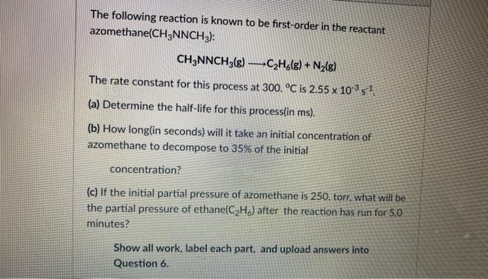 Solved The following reaction is known to be first-order in | Chegg.com