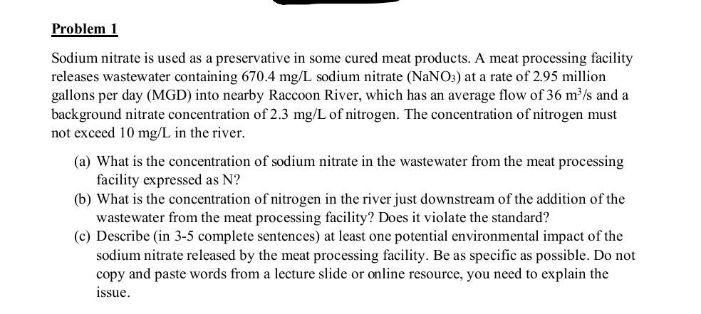 Solved Problem 1 Sodium nitrate is used as a preservative in | Chegg.com