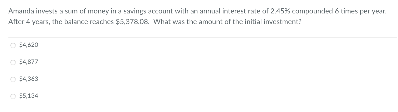 Solved Amanda invests a sum of money in a savings account | Chegg.com