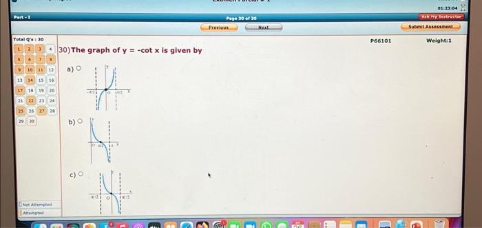 Solved 30) The graph of y=−cotx is given byb) c) d) | Chegg.com