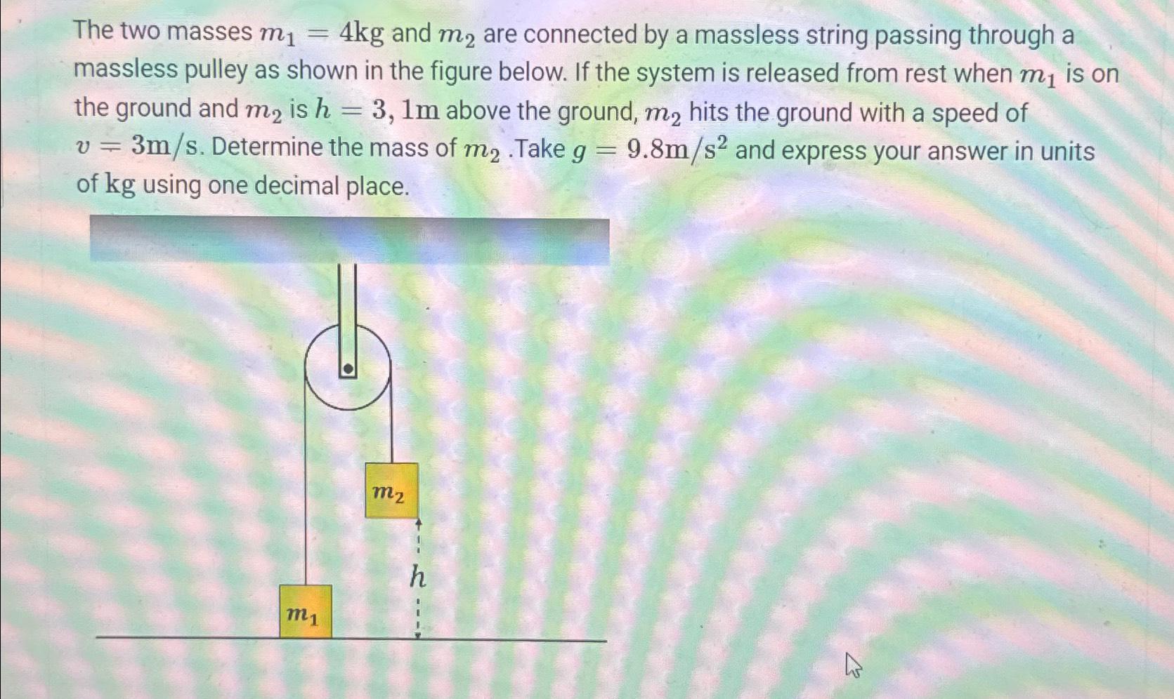 Solved The two masses m1=4kg ﻿and m2 ﻿are connected by a | Chegg.com