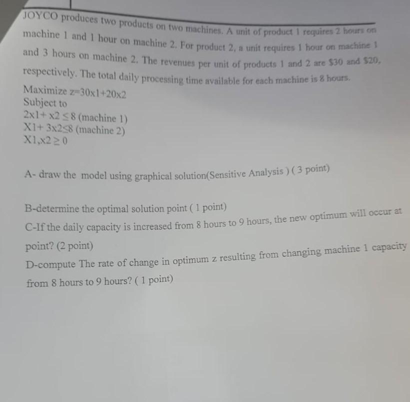 Solved JOYCO produces two products on two machines. A unit | Chegg.com