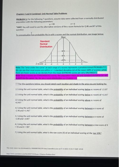 Solved Chapters 5 and 6 Combined: Unit Normal Table frobteme | Chegg.com