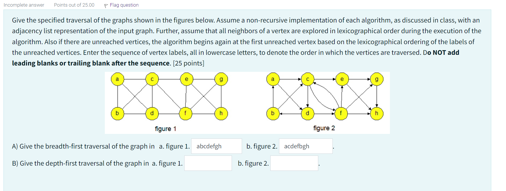 Solved Give the specified traversal of the graphs shown in | Chegg.com