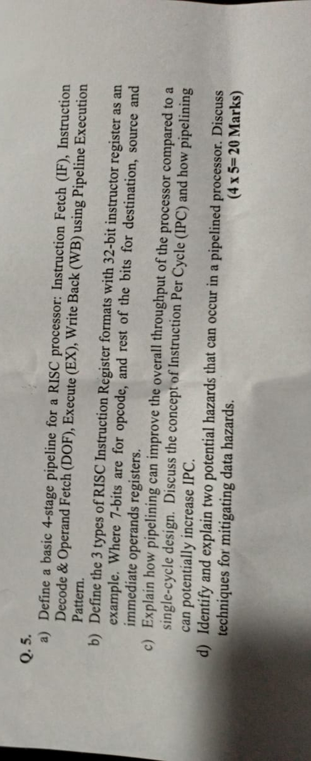 Solved Q. 5.a) ﻿Define a basic 4-stage pipeline for a RISC | Chegg.com