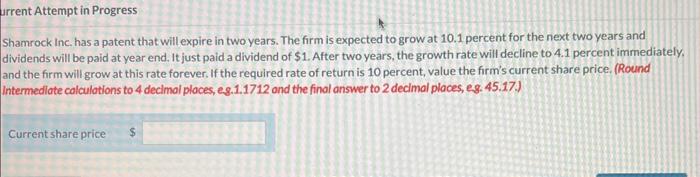 Solved Shamrock Inc. has a patent that will expire in two | Chegg.com