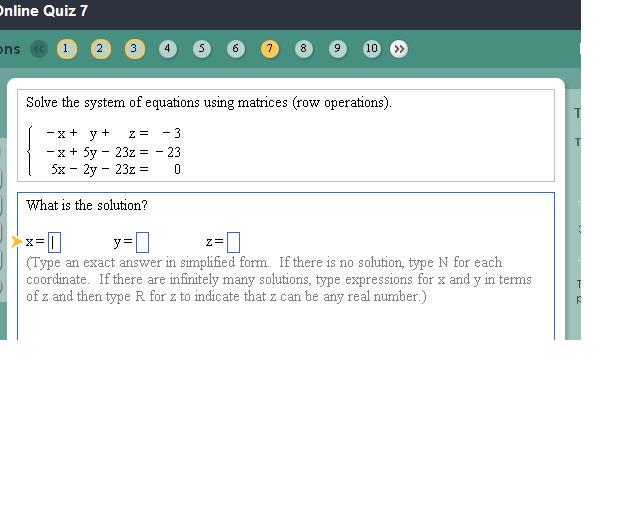 Solved Solve the system of equations using matrices (row | Chegg.com
