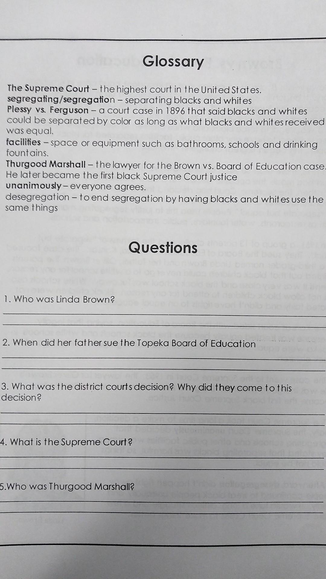 Glossary The Supreme Court - the highest court in the | Chegg.com