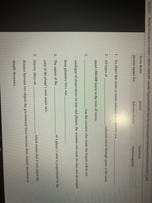 Solved Use the Word Bank to fill in the answer. Tycho Brahe | Chegg.com