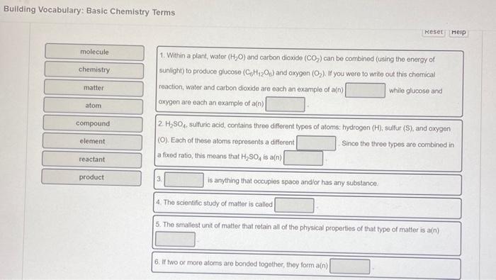 Solved Bullding Vocabulary: Basic Chemistry Terms 1. Within | Chegg.com