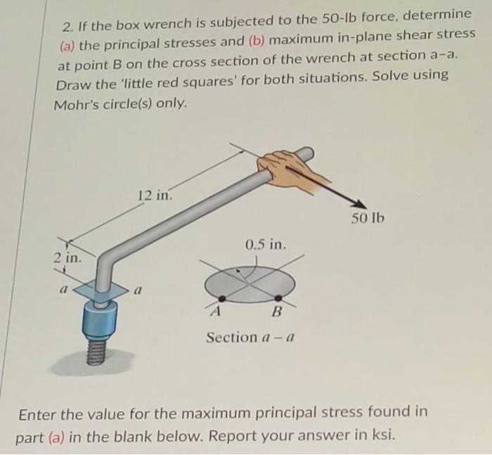 Solved 2. If the box wrench is subjected to the 50 -lb | Chegg.com