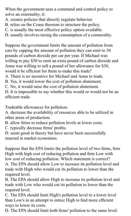 Solved When the government uses a command and control policy | Chegg.com