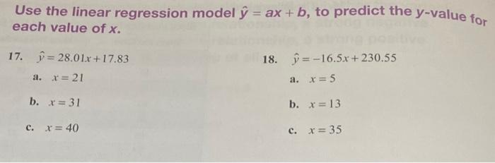 Solved Use the linear regression model y^=ax+b, to predict | Chegg.com