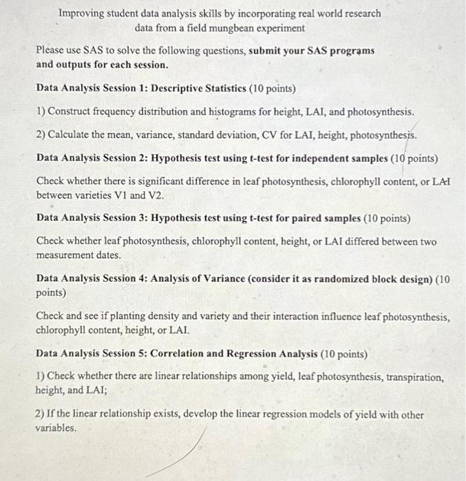 Solved Improving student data analysis skills by | Chegg.com