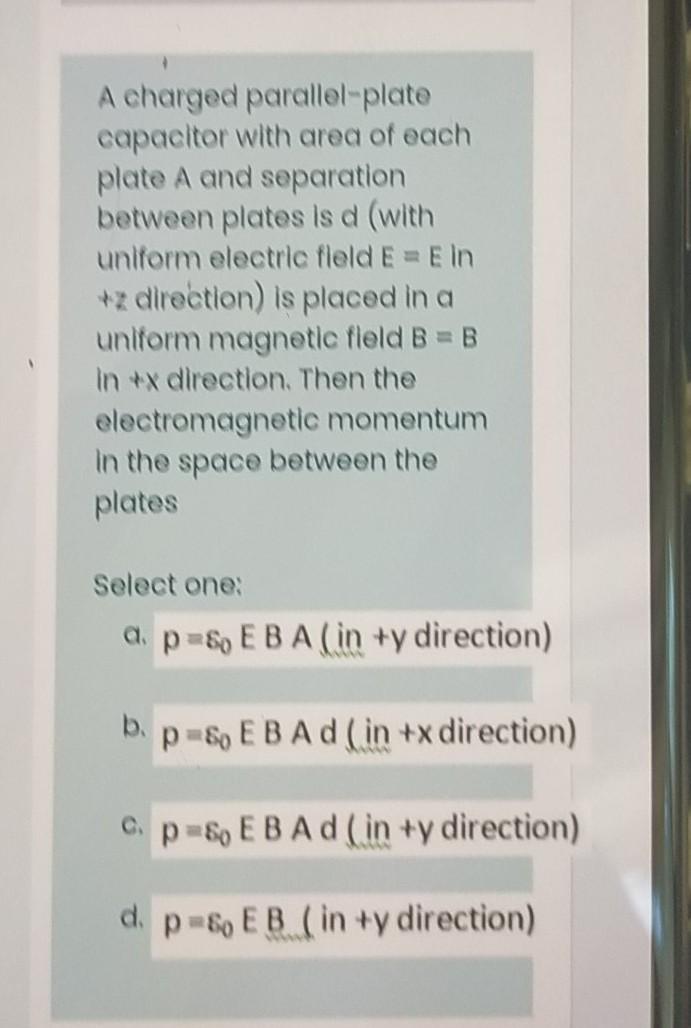 Solved A charged parallel-plate capacitor with area of each | Chegg.com