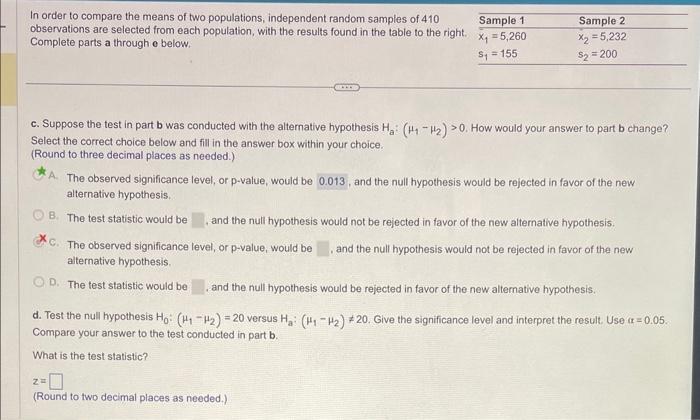 Solved In order to compare the means of two populations, | Chegg.com