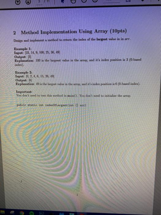 Solved 2 Method Implementation Using Array (10pts) Design | Chegg.com
