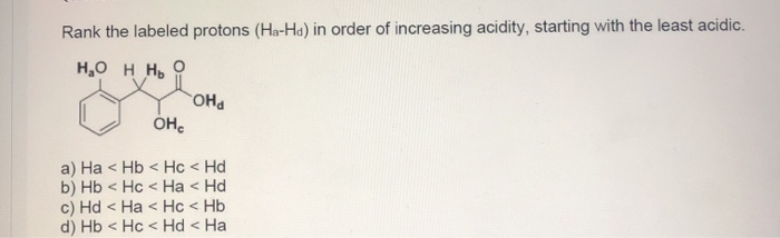 Solved Rank the labeled protons (Ha-Ha) in order of | Chegg.com
