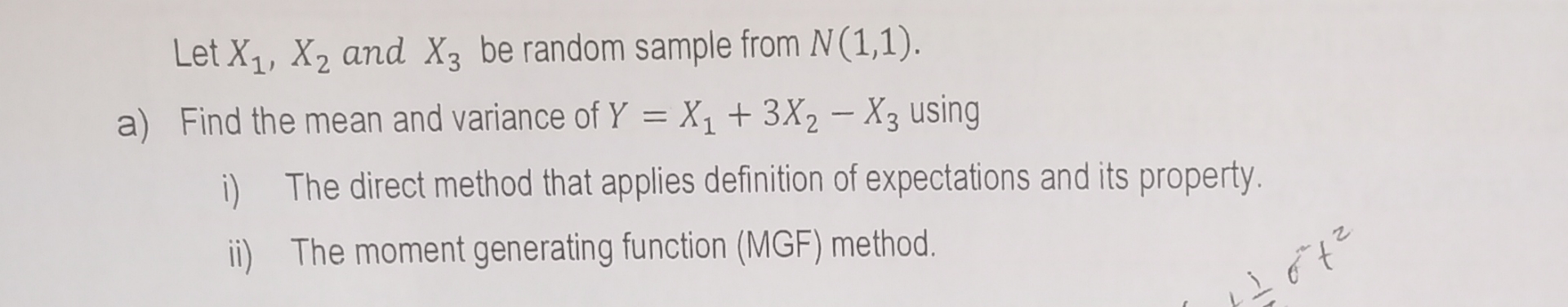 Solved Let x1,x2 ﻿and x3 ﻿be random sample from N(1,1).a) | Chegg.com