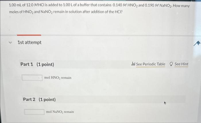 Solved 1.00 mL of 12.0MHCl is added to 1.00 L of a buffer | Chegg.com